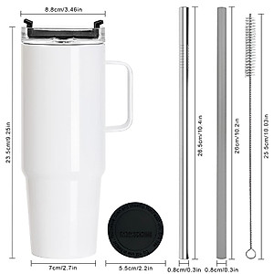 XccMe 30 oz Sublimation Tumbler Blank with Handle,4 Pack Stainless Steel Travel Tumbler with Leakproof Lid and Stainless Straw,Double Wall Insulated Coffee Mugs with Rubber bottoms