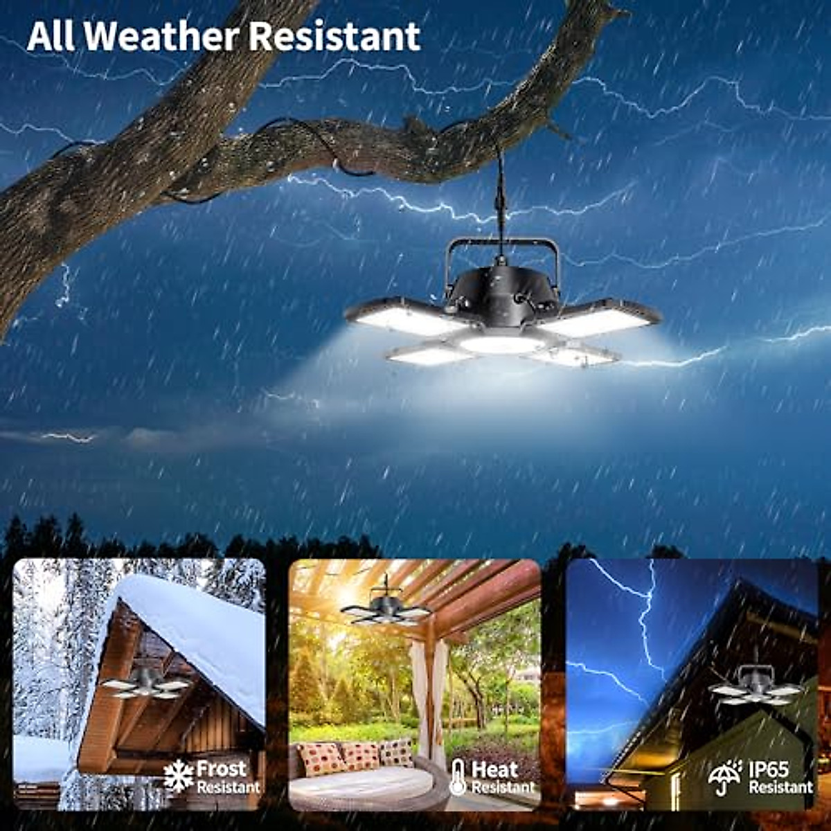 Auzev Solar Shed Light Indoor Outdoor Upgrade 176 LED 4 and 1 Heads Solar Powered Motion Sensor Pandent Daytime Work Lights with 4 Modes Remote Control Security lamp for Garage Gazebo Barn