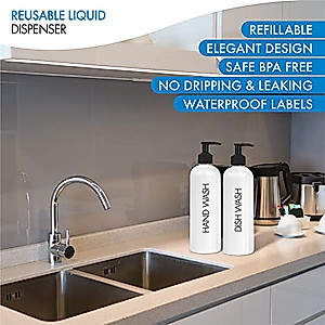 Empty Hand and Dish Soap Dispenser Set – (Pack of 2, 17 Oz) Reusable & Refillable Dish Soap Dispenser & Kitchen Hand Soap Dispenser Bottles Set for Countertop, Sink, Slab & Dish Washing