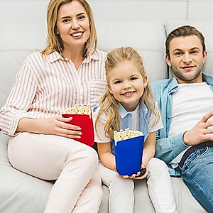 Silicone Microwave Popcorn Popper Maker Reusable Popcorn Buckets Popcorn Bowls Set Single Serve Portion For Family Kids Dishwasher Safe Red/Blue