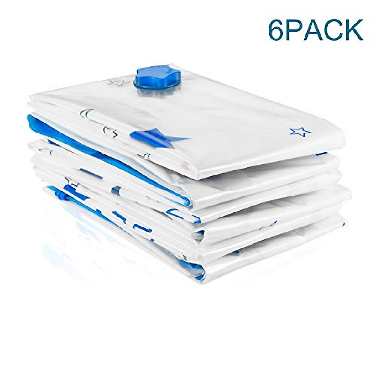 Premium Reusable Vacuum Storage Bags with Hand Pump, Jumbo 6 pack (40"X30"), Durable Compression Bags for Clothes Blankets Comforters Pillows, Double Zip Seal & Leak Valve