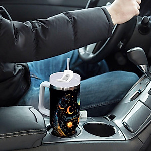 ALAZA Sun Moon Stars Alchemy Witchy 40 oz Tumbler Stainless Steel Water Bottle Vacuum Insulated Cup with Straw Lid & Handle For Travel Car Cup Holder