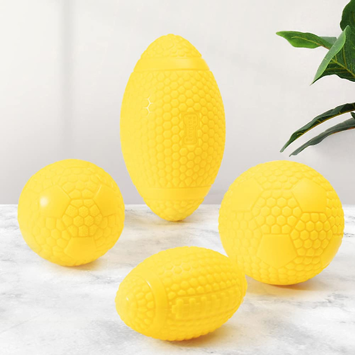 Yustery 2Pcs Dog Squeaky Balls Toys Plastic Rugby Football Toys Interactive Dog Toys Dog Bite Toys