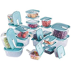 Plastic Food Storage Containers w/attached Lids. Multi sizes Containers. Microwave/Freezer & Dishwasher Safe - Steam Release Valve. BPA/Free (24, Light Blue)