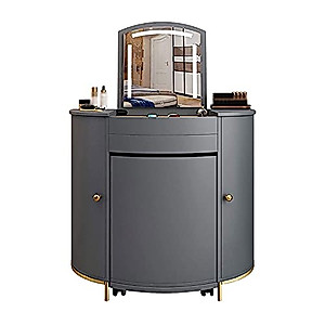 LEONYS Vanity Table Set with Mirror & 2 Drawers, Makeup Vanity Dressing Table, Dresser Desk and Cushioned Stool Set for Girl, Women Bedroom