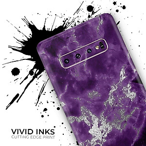 DesignSkinz Purple Marble & Digital Silver Foil V5 Protective Vinyl Decal Wrap Skin Cover Compatible with The Samsung Galaxy S20 (Screen Trim & Back Glass Skin)