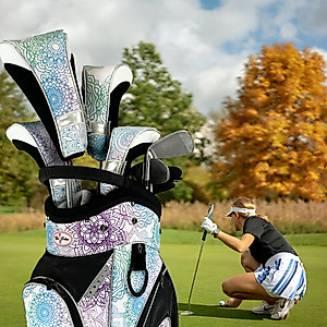Womens Designer Golf Club Covers 4 Pack - Taboo Fashions Numbered Head Covers for Driver Woods & Hybrid - Weather/Moisture Resistant Protection (Mandala Dreams)