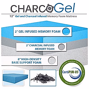 AC Pacific Charcogel Gel Infused Memory Foam Mattress Made in USA, with Shape Contouring Features, Queen Deluxe, White