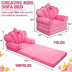 harhoers Pink Toddler Chair Kids Sofa Lounger Toddler Bed Couch for Seating,Soft Princess Comfy Foldable Kids Couch Fold Out for Toddlers 1-5,children's chairs for toddlers for Girls Bedroom Furniture