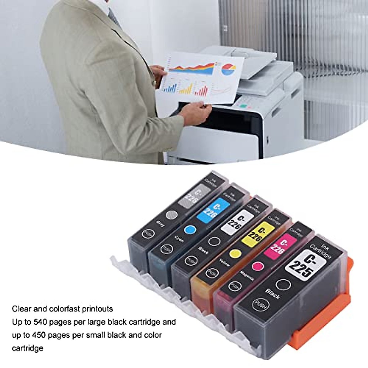 225-226 Ink Cartridge, Output Large Capacity Colorful Cartridge Combo Pack, for PIXMA IX6520 IP4820 IP4920 (BK BK C M Y GY 6 Colors)