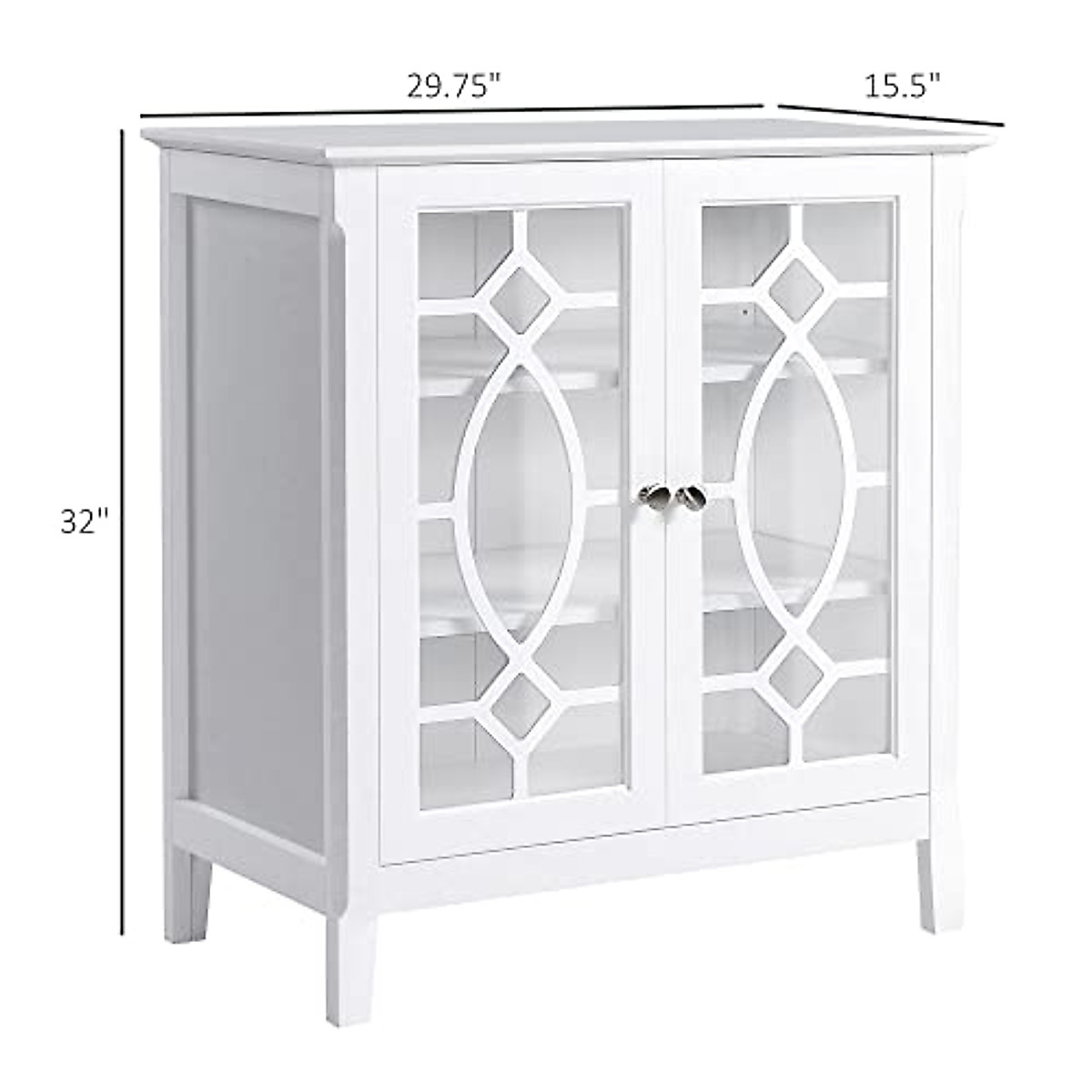 HOMCOM Sideboard Buffet Cabinet, Kitchen Storage Cabinet, Double Glass Door Accent Cabinet with Adjustable Shelves for Entryway, Living Room, White