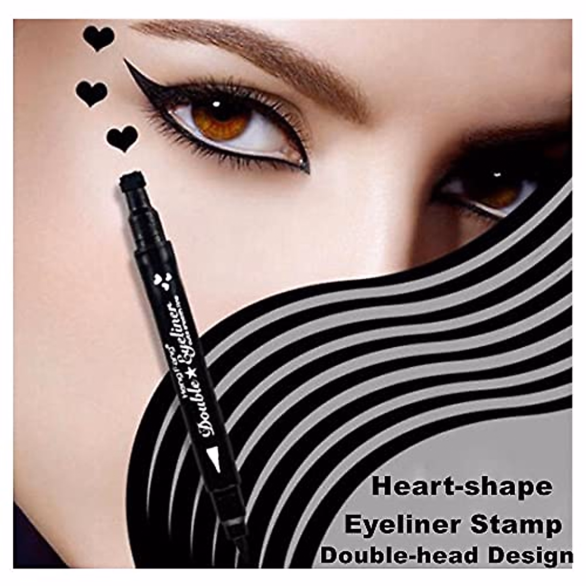 Go Ho 2 PCS Waterproof Liquid Eyeliner Stamps,Double-side Black&Red Smudge-proof Eye Liner,Heart Stamp Eyeliner for Harley Costume Makeup,Long-lasting Love Tattoo Tools for Valentines Day