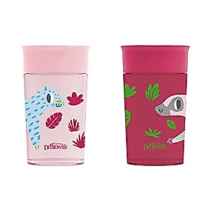 Dr. Brown's Milestones Cheers 360 Cup Spoutless Transition Cup, Travel Friendly & Leak-Free Sippy Cup, Pink Leopard – Red Lemur, 10 oz/300 mL, 2 count (1 pack)
