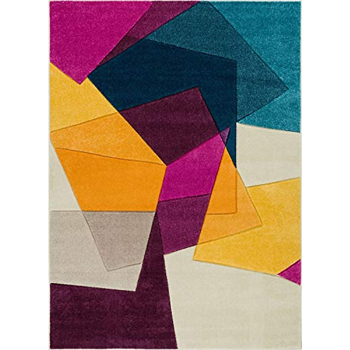 Well Woven Strata Squares Blue Purple Fuchsia Yellow Orange Modern Geometric Hand Carved 8x10 (7'10" x 9'10") Area Rug Easy to Clean Stain & Fade Resistant Thick Soft Plush