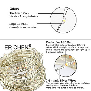 ER CHEN Color Changing Battery Operated Fairy Lights, 33ft 100 LED 8 Modes Silvery Copper Wire Twinkle String Lights with Remote/Timer for Bedroom, Patio, Wedding, Party (Warm White&Multicolor)