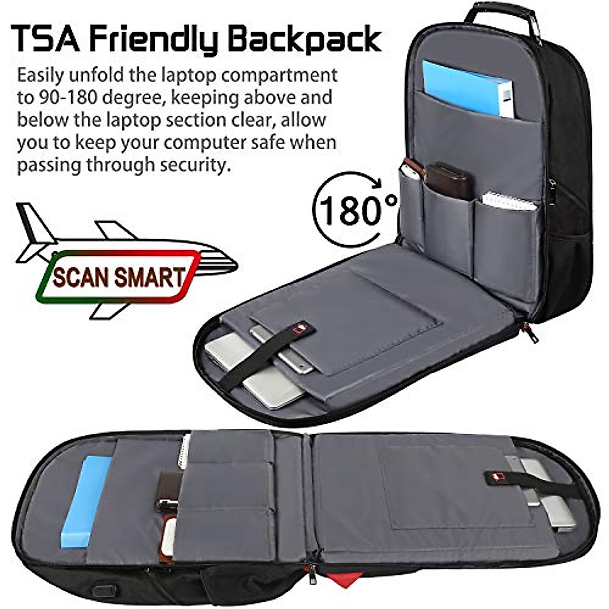 18.4 Inch Laptops Backpack, 55-60L Extra Large Travel Laptop Backpack with USB Charging Port, TSA Friendly Flight Approved and RFID Anti-Theft Pocket, Water Resistant Suiltable for Large Gaming Laptop