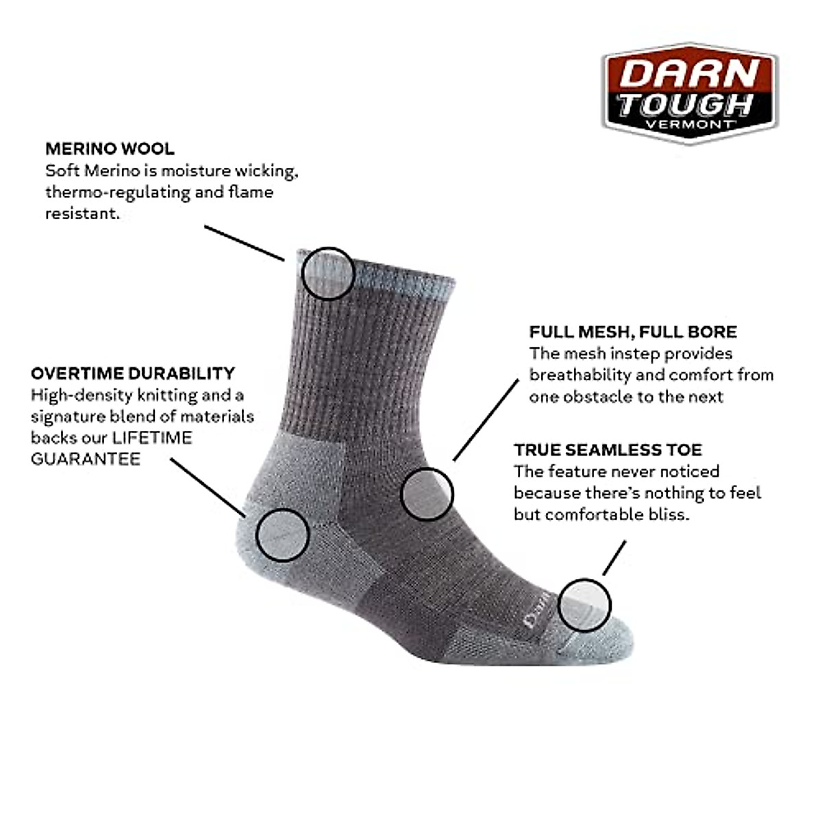 DARN TOUGH (2200) Mollie Beattie Micro Crew Midweight with Cushion Women's Sock - (Shale, Medium)