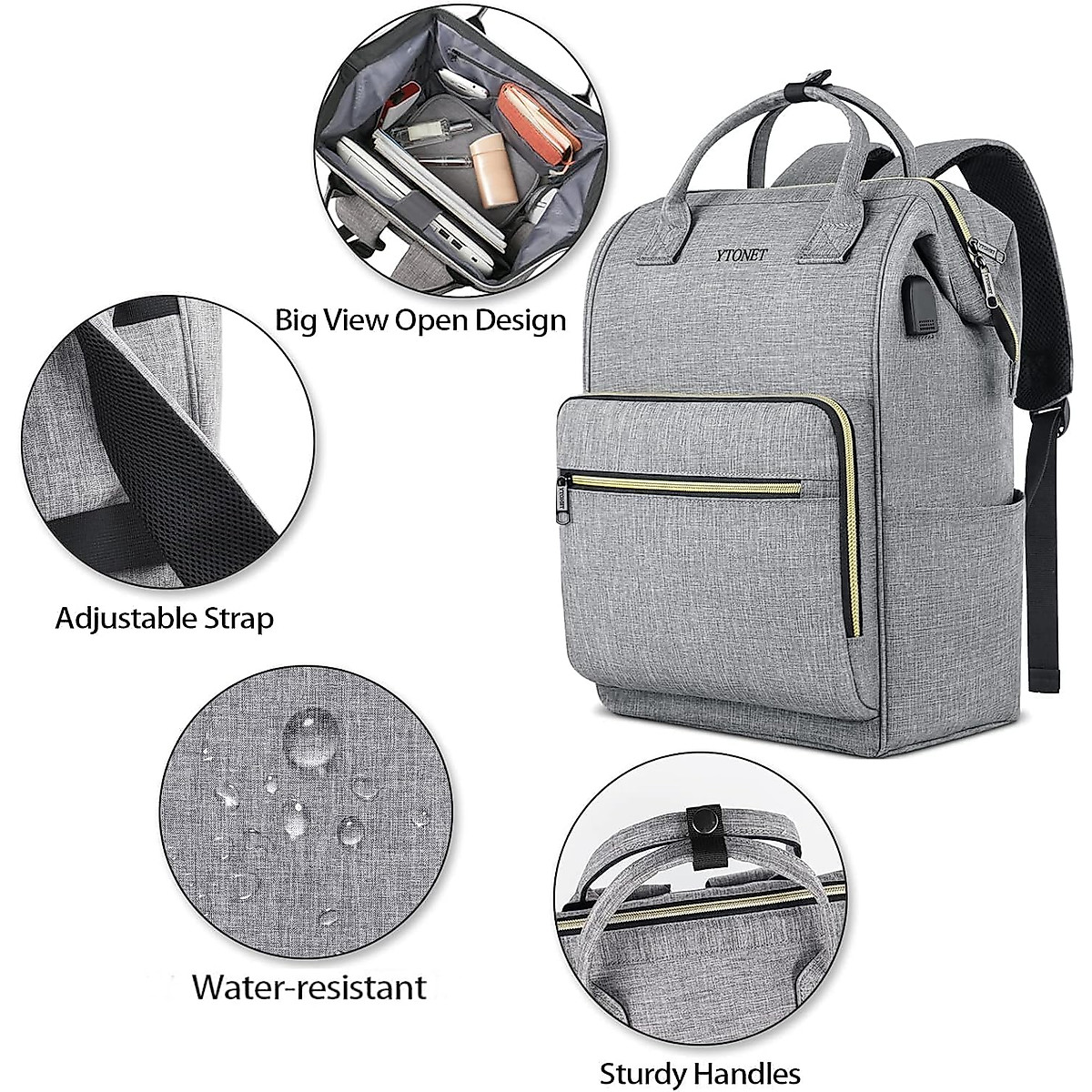 17 inch Laptop Backpack for Women, Extra Large 40L Travel Backpack With USB Charging Port Anti Theft Procket, Water Resistant Airline Approved Carry on Bag College Backpack Purse School Bookbag, Grey