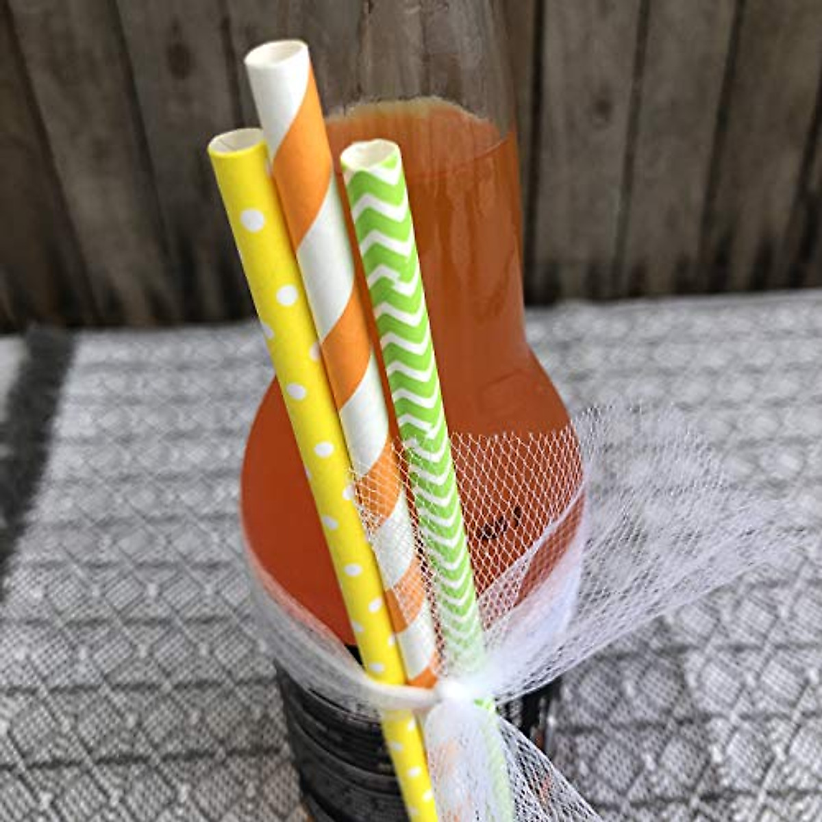 Paper Straws - Yellow Lime Green Orange - Stripe Chevron Dot - Citrus Theme - 75 Pack
