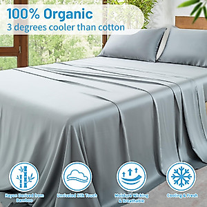 MEISHANG Bamboo Viscose Sheets King Size - 100% Organic Viscose,400TC Cooling Luxury Sheet Set with 16" Deep Pockets - 4 Pieces(Light Grey)