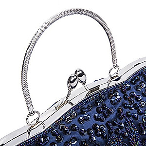 LIFEWISH Women's Evening Bag Beaded Sequin Design Metal Frame Kissing Lock Satin Interior Evening Clutch