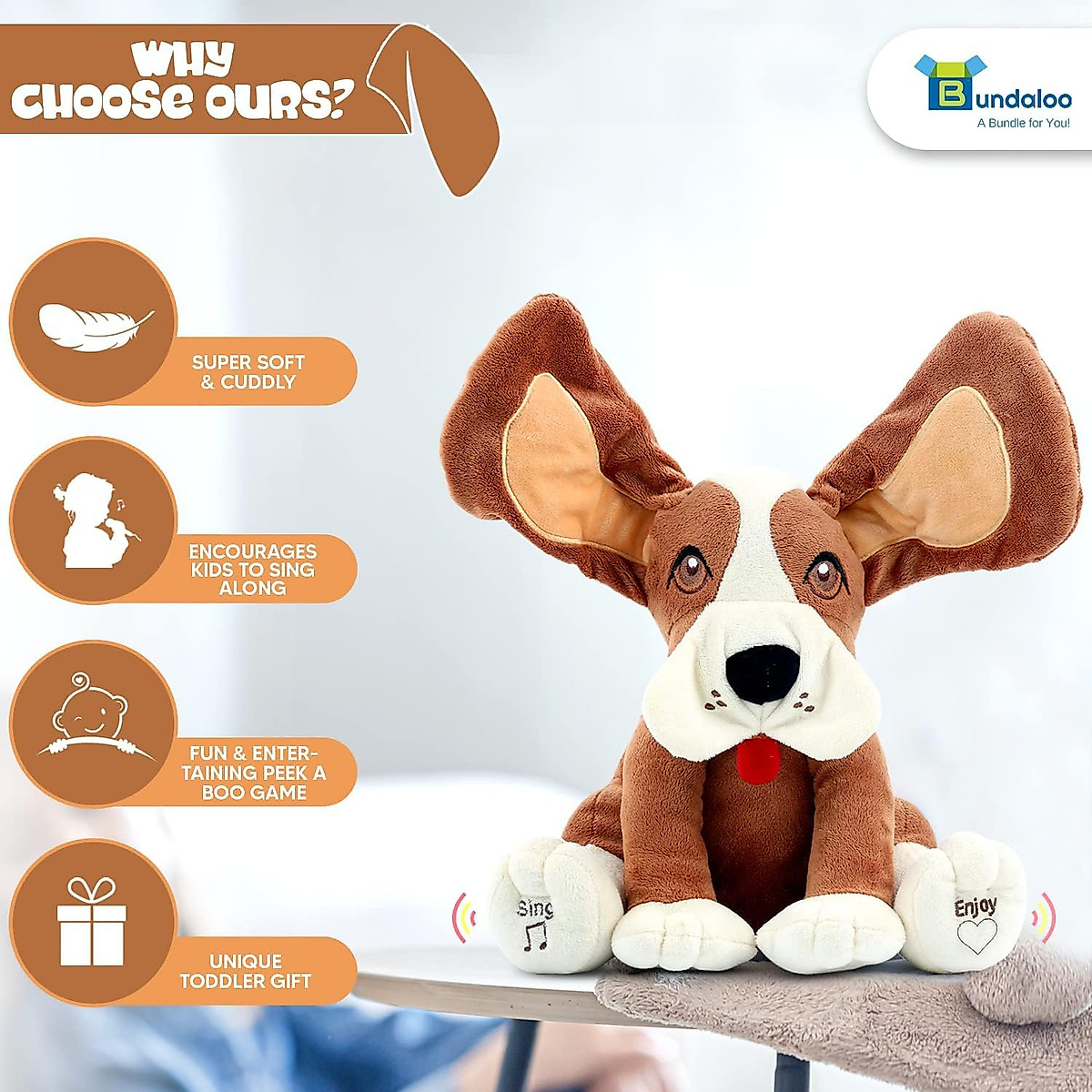 Bundaloo Animated Plush Peek A Boo Singing Dog with Floppy Ears | Plays Peek-A-Boo with Ears & Sings Do Your Ears Hang Low