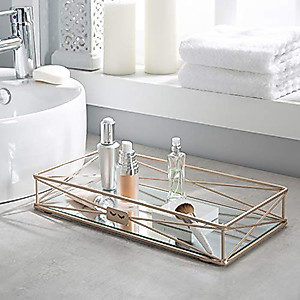 Home Details Gorgeous Mirrored, Perfect for Jewelry, Toiletries, Bathroom Organization, Perfume, Makeup, Décor, in Rose Gold Vanity Tray, 14"x 7"x 2"