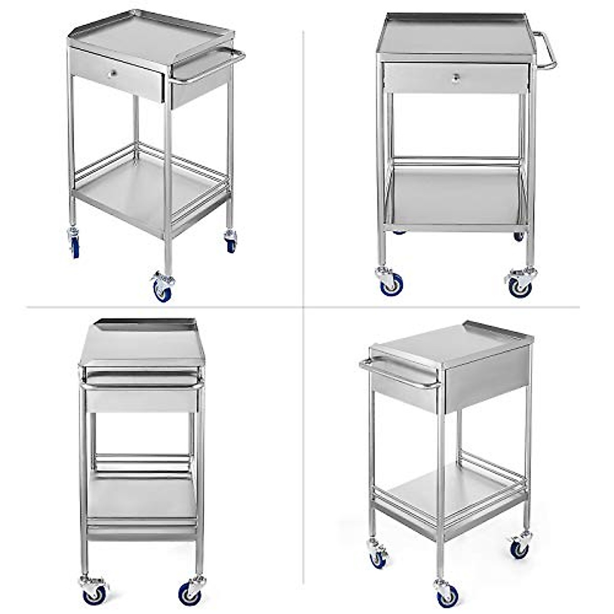 2-Layer Medical Trolley Stainless Steel Healthcare Trolley Mobile Care Car Clinic Carts Medical Laboratory Equipment Carts Spa Beauty Salon Tool Car (1 Drawer)
