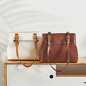 BOSTANTEN Women Handbag Genuine Leather Shoulder Bag Soft Designer Top Handle Purses Beige