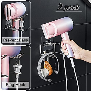CenterZ 2 Pack Hair Dryer Holder, Wall Mount Self Adhesive Waterproof Blow Dryer Rack Storage Organizer Hanger, Compatible with Dyson and Most Hair Dryers Appliance, Brush, Curling Iron, Straightener