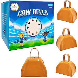 The Dreidel Company Metal Cowbell Noisemaker Cheering Bell, New Years, School Classroom, Wedding Bells & Chimes Percussion Musical Instruments Call Bell Alarm, 3" (Pack of 12) (Orange)
