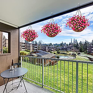 Ammyoo Artificial Hanging Flowers in Basket for Patio Garden Porch Deck Decoration, Artificial Daisy Arrangement,Fake Plants in 12 inch Coconut Lining Basket for Outdoor/Indoor(Pink)