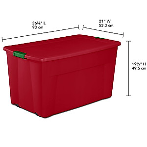 45 Gallon Wheeled Latch Tote Plastic, Red Christmas, Set of 4