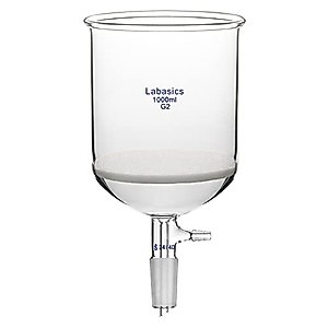 Labasics Borosilicate Glass Buchner Filtering Funnel 1000ml with Medium Frit (G2), 114mm Inner Diameter, 120mm Depth, with 24/40 Standard Taper Inner Joint and Vacuum Serrated Tubulation (1L)