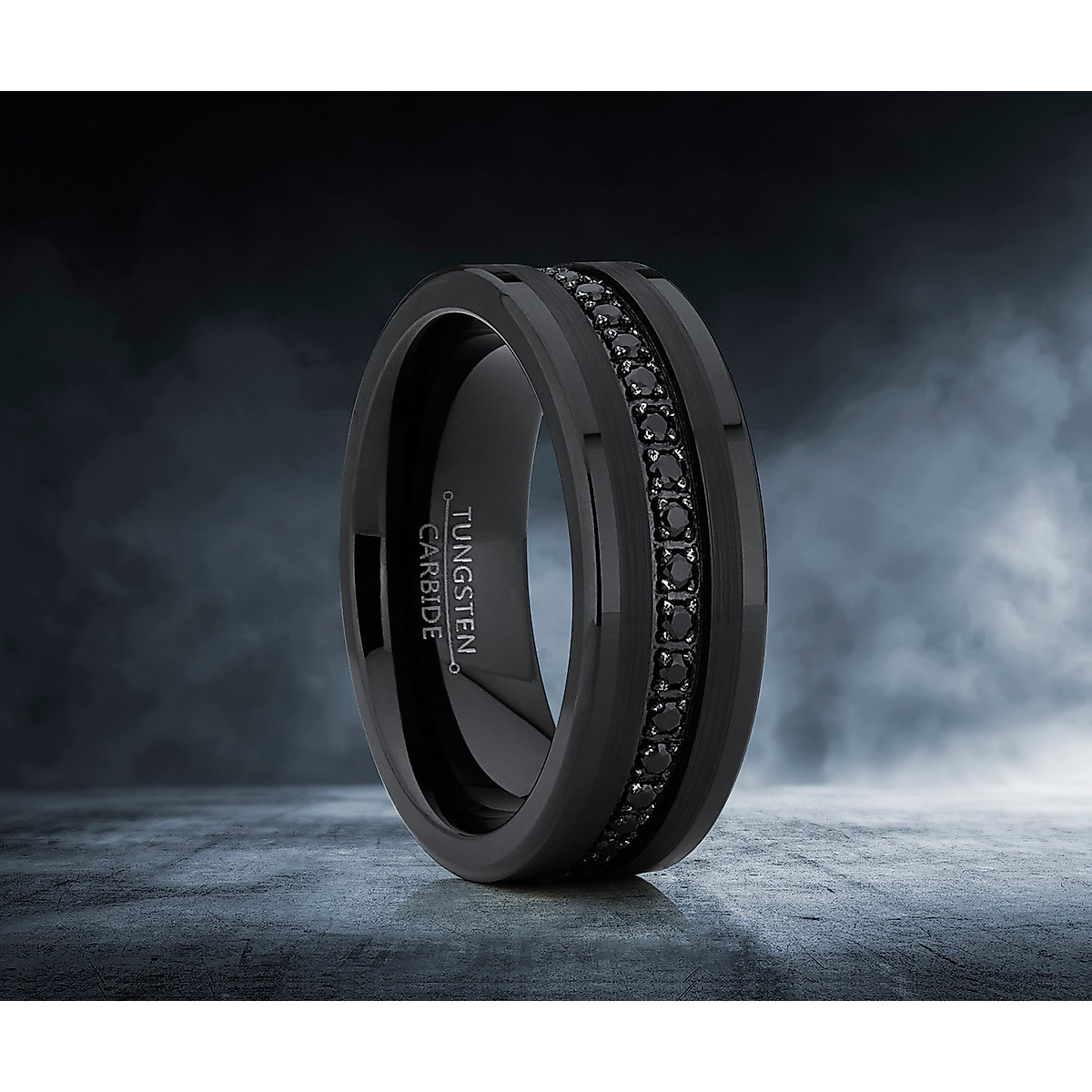 Metal Masters Co. Tungsten Carbide Black Wedding Band Eternity Ring, Cubic Zirconia Inlay Comfort Fit 10.5