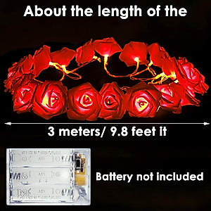 Yomiie Rose Flower String Lights Valentine's Day Decoration 6.6 ft 20 Rose Lamp Fairy String Lights, DIY Lights Decorations for Mother's Day Wedding Garden Party Decoration - Red