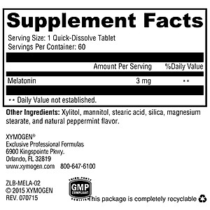 XYMOGEN Melatonin - Peppermint Lozenges - 3mg Melatonin Supplement for Nighttime, Antioxidant + Immune Support (60 Quick-Dissolve Tablets)
