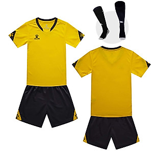 KELME Kids Team Soccer Jersey and Shorts, Boys Shirts Soccer Uniform Kit, Girls Indoor Turf Sport Outfit Gold,Kid Size 8