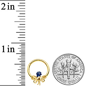 Body Candy 16G PVD 316L Stainless Steel Clicker Hinged Segment Septum Cartilage Blue Octopus Nose Hoop 3/8"