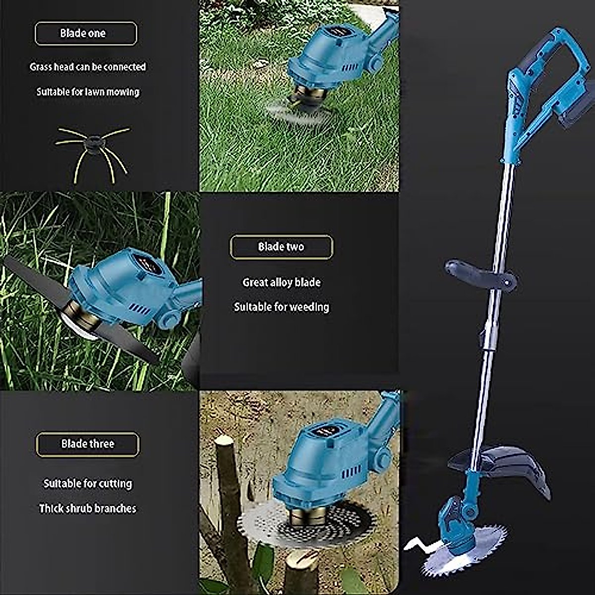 Stringless Weed Trimmer,Electric Weed Lawn Edger Eater Cordless Grass String Trimmer Cutter Tool & 2 24v Battery, Lawn Mower Stringless Trimmer Edger Lawn Tool，Lightweight Portable for Yards