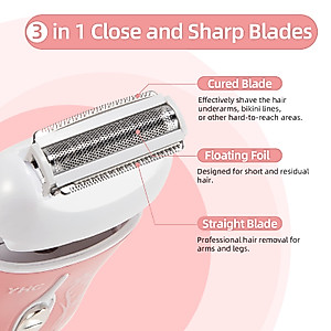 YHC Electric Razors for Women - Cordless Lady Shaver for Leg, Underarm, Bikini Hair Removal - USB Rechargeable.