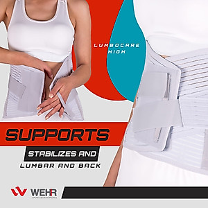 WEHR Lumbocare High Lumbar Support Lower Back Brace – Lumbosacral Support Brace with Soft Splints – Premium Skin Friendly Elastic Material – Ideal for Back Pain, Lumbago, Posture Alignment (Large)