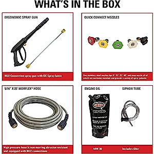 Simpson Cleaning MS61085 MegaShot 3400 PSI Gas Pressure Washer, 2.5 GPM, Kohler SH270, Includes Spray Gun and Extension Wand, 5 QC Nozzle Tips, 5/16-in. x 25-ft. MorFlex Hose, Black