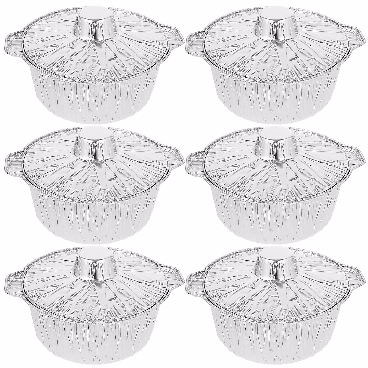 GANAZONO 8 Inch Round Aluminium Foil Pans With Lids 6pcs Disposable Soup Pot Heavy Duty Cookware Trays With Covers Tin Foil Cake Pans for Pies Cake Pan