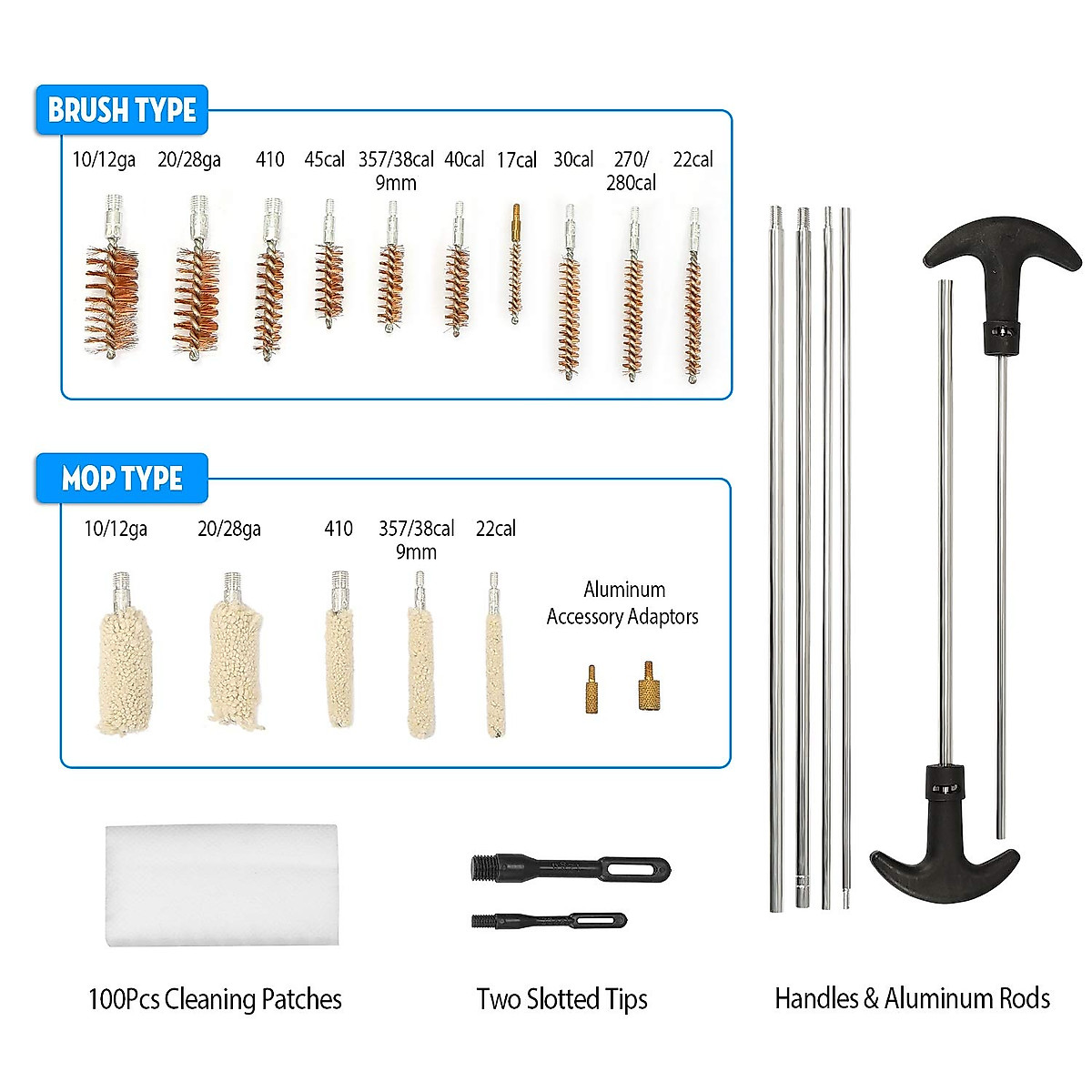 KOCASO Gun Cleaning Kit, Gun Cleaning Supplies for Pistol, Rifle, Shotgun, Handgun, Universal Gun Brush for Most Guns, 45, 10, 410, 22, 9mm, 12 gauge, Etc