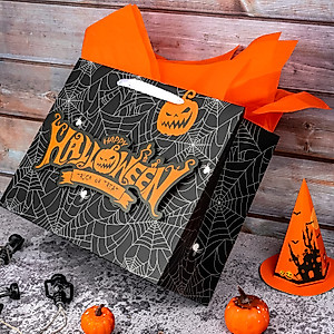 Loveinside Halloween Medium Gift Bags with Tissue Paper and Tag for Holiday, Party - 13" x 5" x 10", 1 Pcs - Black