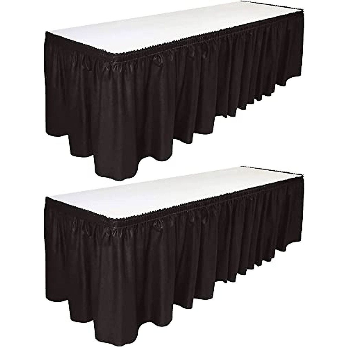 DecorRack 2 Pack Table Skirts, 29 in x 14 ft Each, Multi Pack -BPA Free- Plastic Tableskirt, Disposable, Reusable, Rectangular Tablecloth Skirt, Black (2 Pack)
