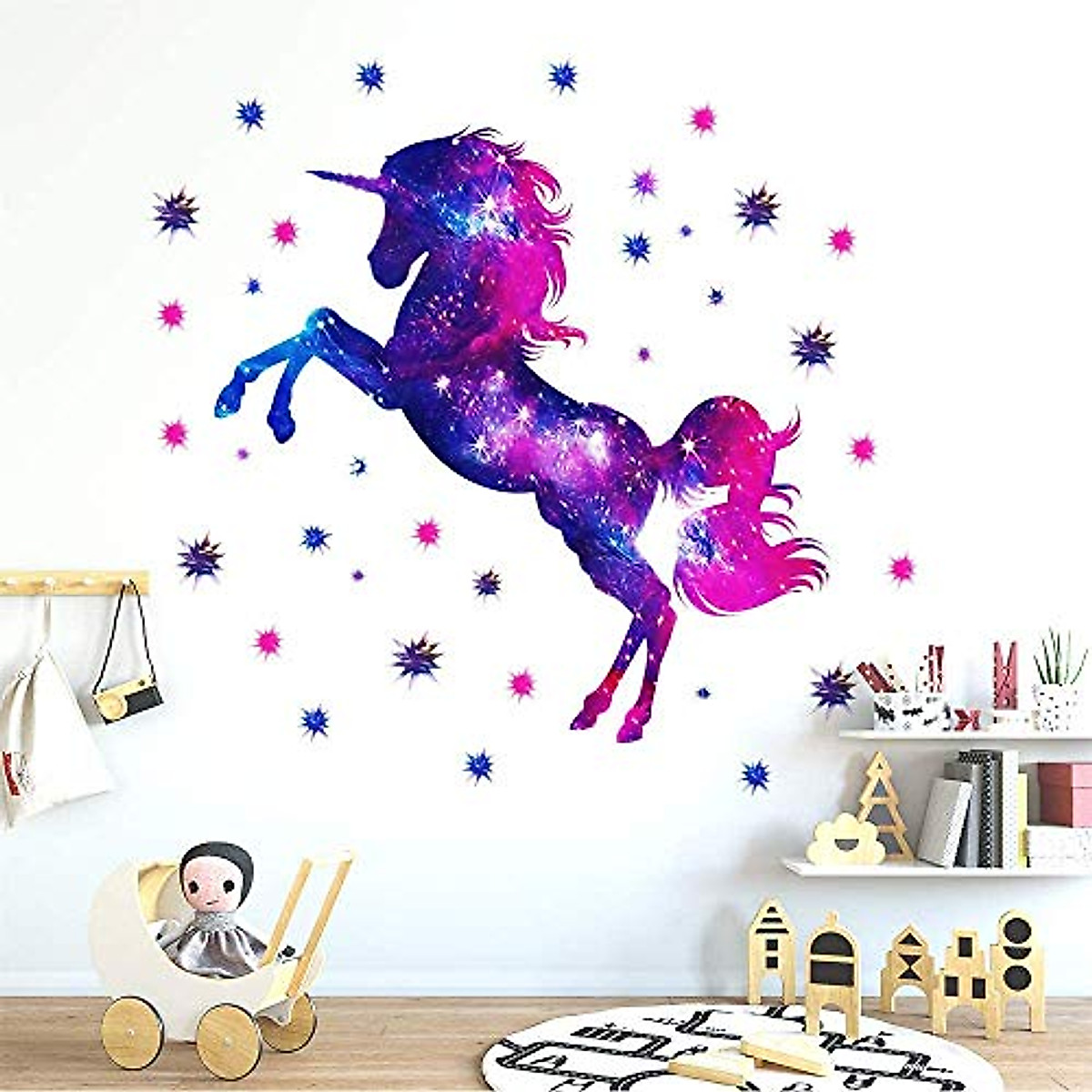 Gusuhome Unicorn Wall Stickers for Girls Bedroom Galaxy Unicorn Wall Decal Stickers for Kids Removable Wallpaper Decals Art for Children Bedrooms Nursery Christmas Birthday Party Decoration
