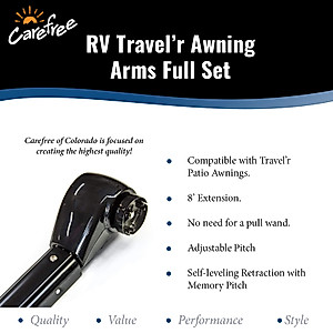 Carefree OVJVAPHW Travel'r Black with Black Casting Adjustable Pitch 12 Volt Electric RV Awning Arms Set
