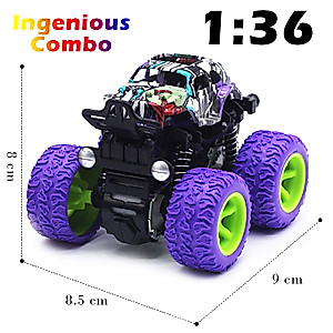 CozyBomB Friction Powered Monster Trucks Toys for Boys/Girls - Push and Go Car Truck Playset, Inertia Vehicle, Kids Birthday Christmas Party Supplies Gift 3 Years Old (Purple, Red, Orange, Green)